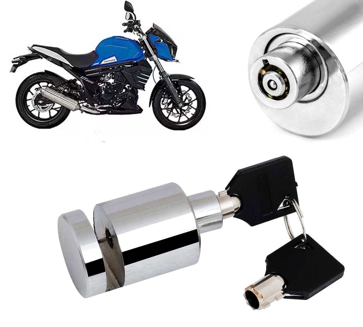 Heavy Duty Stainless Steel Chrome Security Anti-Theft Lock for Motorcy ...