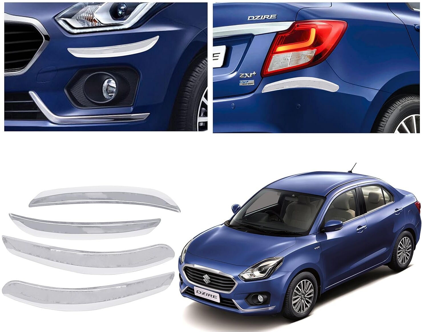 O.E Type Chrome Plated Car Bumper Protector Guard Molding for - Dzire ...